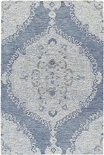 Mark&Day Wool Rugs, 8x10 East Lancaster Traditional Navy Blue Area Rug, Blue Grey Yellow Carpet for Living Room, Bedroom or Kitchen (8' x 10')