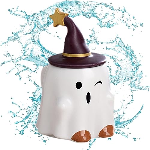 ALASSE Halloween Mug, Hat Ghost Drinking Cup, Spooky Mug, Cute Ceramic Ghost Mug with Lid, Novelty Coffee Mugs, White Coffee Mug Decor for Halloween Table Centerpieces, Mug for Child
