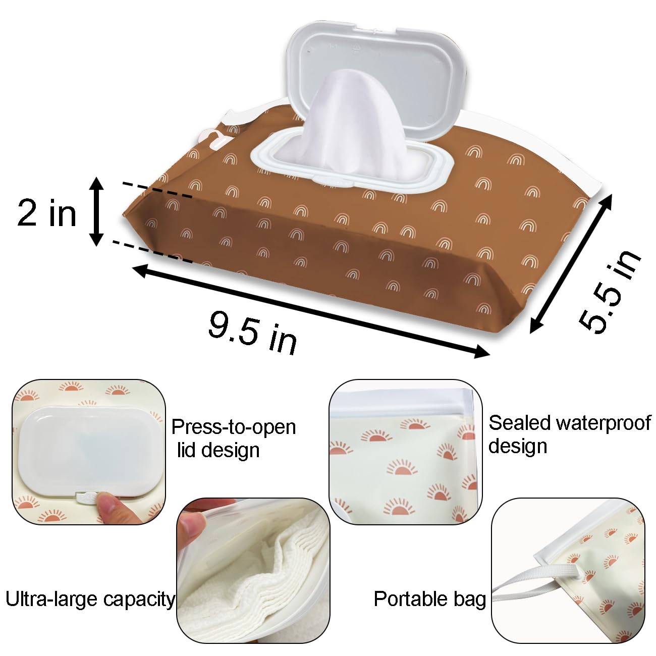 3 Pack Baby Wipes Dispenser,Baby Wipe Holder for Travel,Boho Wipes Container, Reusable Wet Wipes Pouch Portable refillable Wipe Holder for Travel