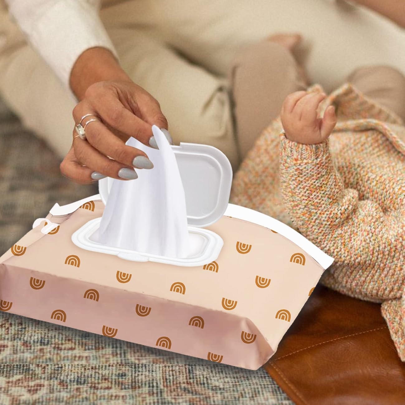 3 Pack Baby Wipes Dispenser,Baby Wipe Holder for Travel,Boho Wipes Container, Reusable Wet Wipes Pouch Portable refillable Wipe Holder for Travel