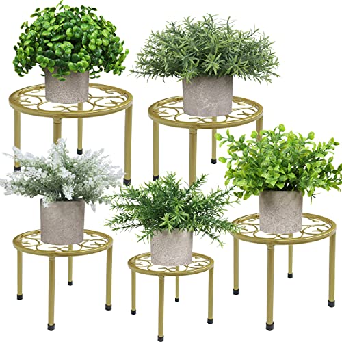 HAINARverS Metal Plant Stands 5-Pack, Heavy Duty Rustproof Iron Corner Flower Pot Stand Holder, Round Supports Display Rack Tiered Plant Stand Shelf For Indoor And Outdoor Multiple (Gold)