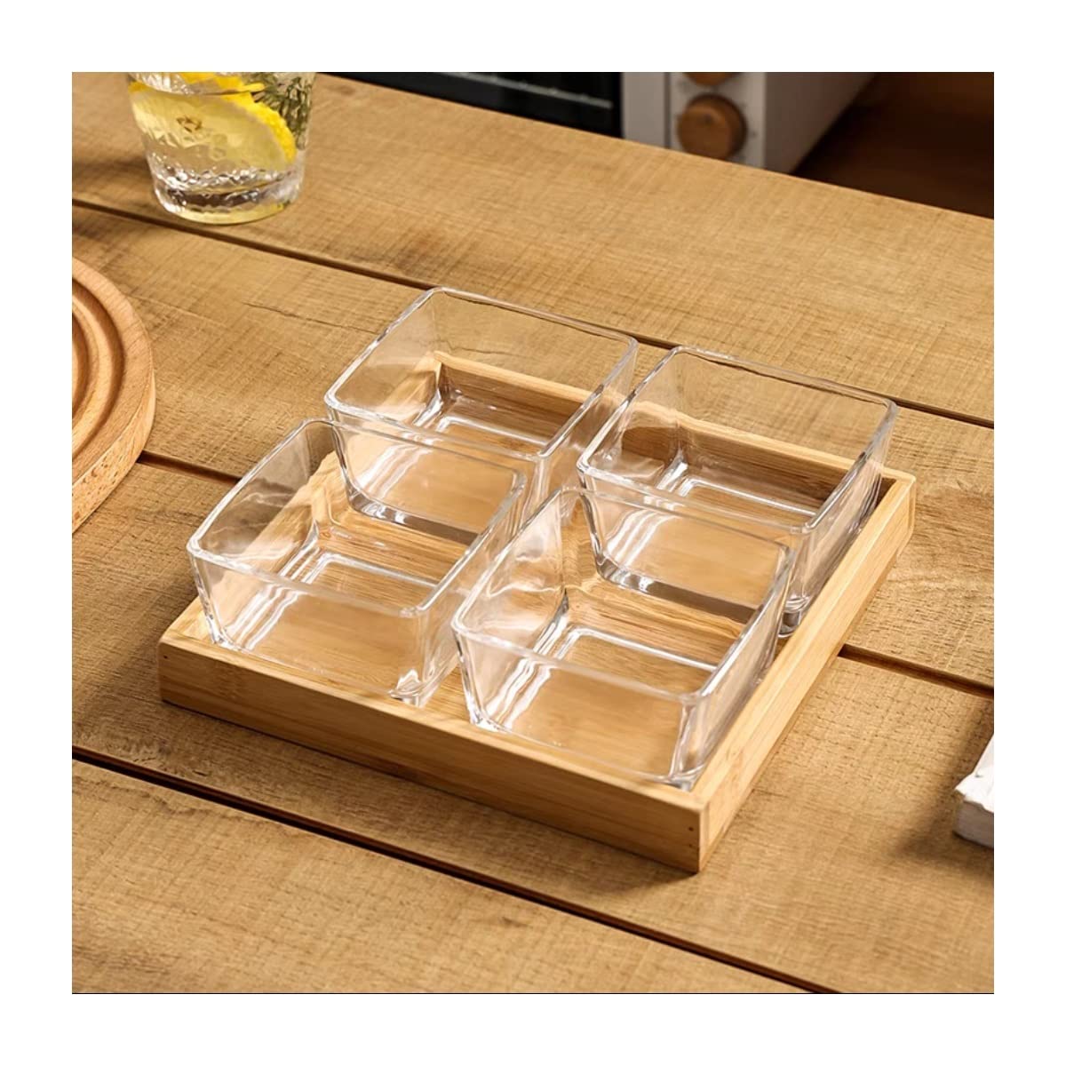 WAOCEO Appetizer Bowls Four-square Glass Snack Dish and Chassis Home Restaurant Divided Fruit Snack Dried Fruit Plate Side Dish Dipping Saucer Salad Bowls (Color : Brass)