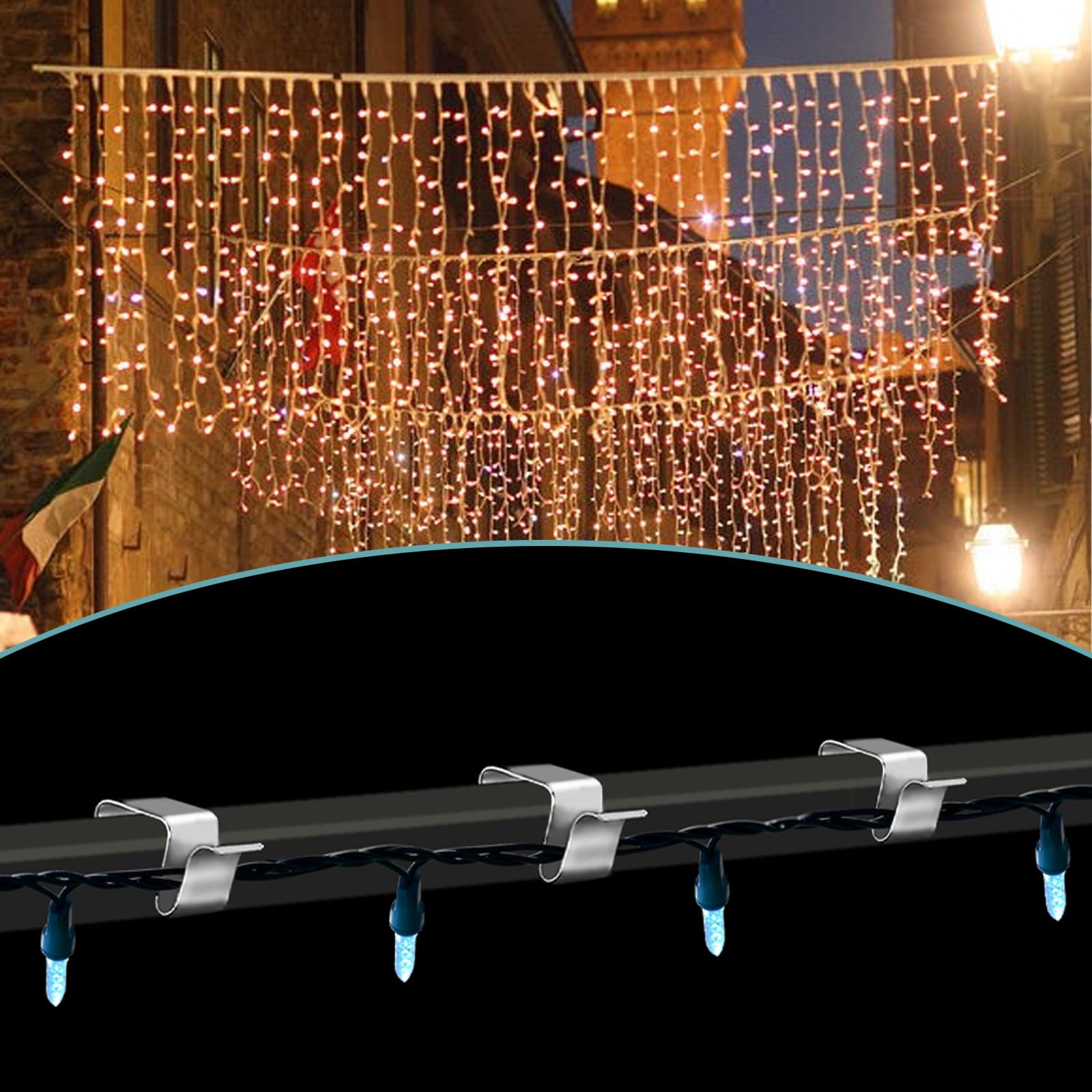 100 Pcs Metal Christmas Light Gutter Hooks, Xmas Light Gutter Hangers, Hanging Clips Outdoor Seasonal Lighting Hooks Holiday Light Clips Gutter Light Hangers Roof Hooks for Outside String Lights