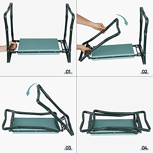 Smartxchoices Folding Garden Kneeler Seat Garden Bench Stool with Handles, Multi-use Pouch, Heavy Duty Yard Gardening Chair with Soft Kneeling Pad,Green