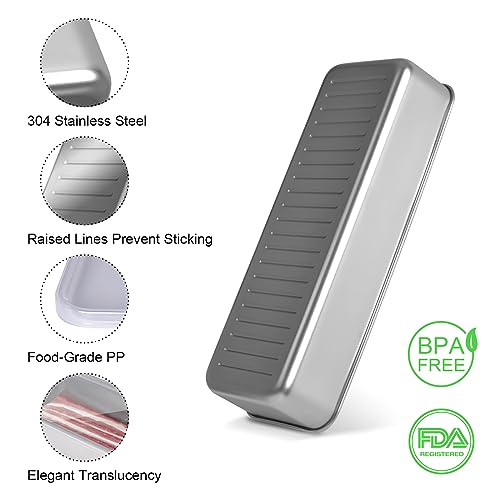 SIUDANGKA 2 Pack Bacon Container for Refrigerator, Stainless Steel Airtight Deli Meat Container for Fridge