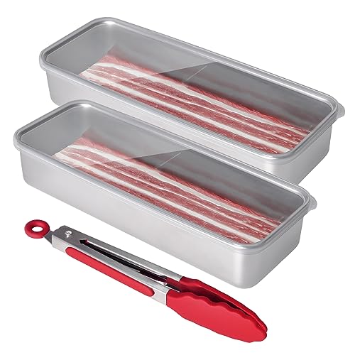 SIUDANGKA 2 Pack Bacon Container for Refrigerator, Stainless Steel Airtight Deli Meat Container for Fridge