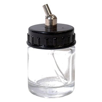Master Airbrush (Pack of 10) TB-002 Empty 3/4 Ounce (22cc) Glass Jar Bottles with 30° Down Angle Adaptor Lid Assembly - Fits Dual-Action Siphon Feed Airbrushes, Use with Master, Badger, Paasche, Iwata