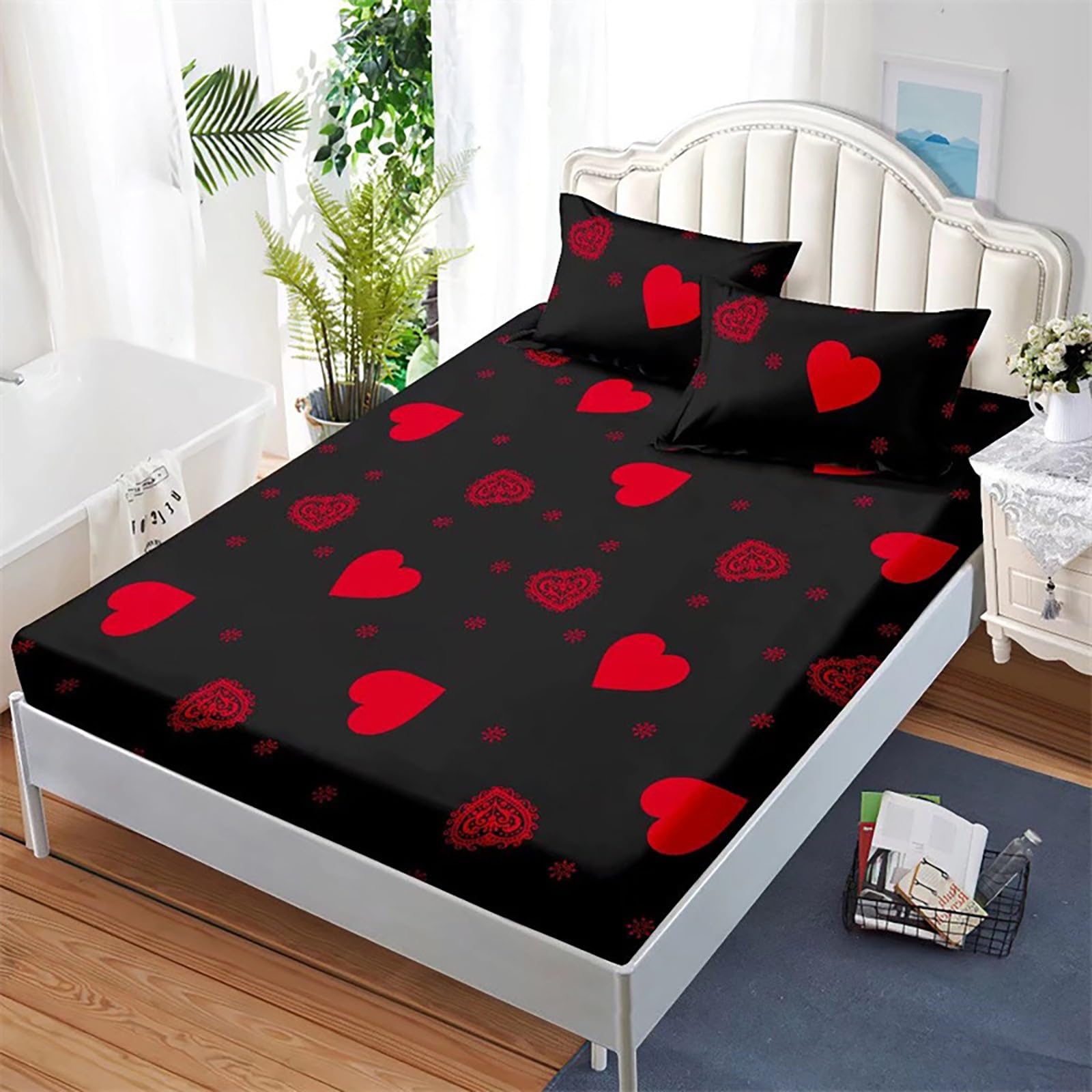 AnzAga Full Size Home Bed Sheets Set 3 Pieces Bedding Sheets Easy Care Machine Washable Queen Sheet Set Fitted Sheet with Deep Pockets Cotton Sheets (Color : 4, Size : Queen)