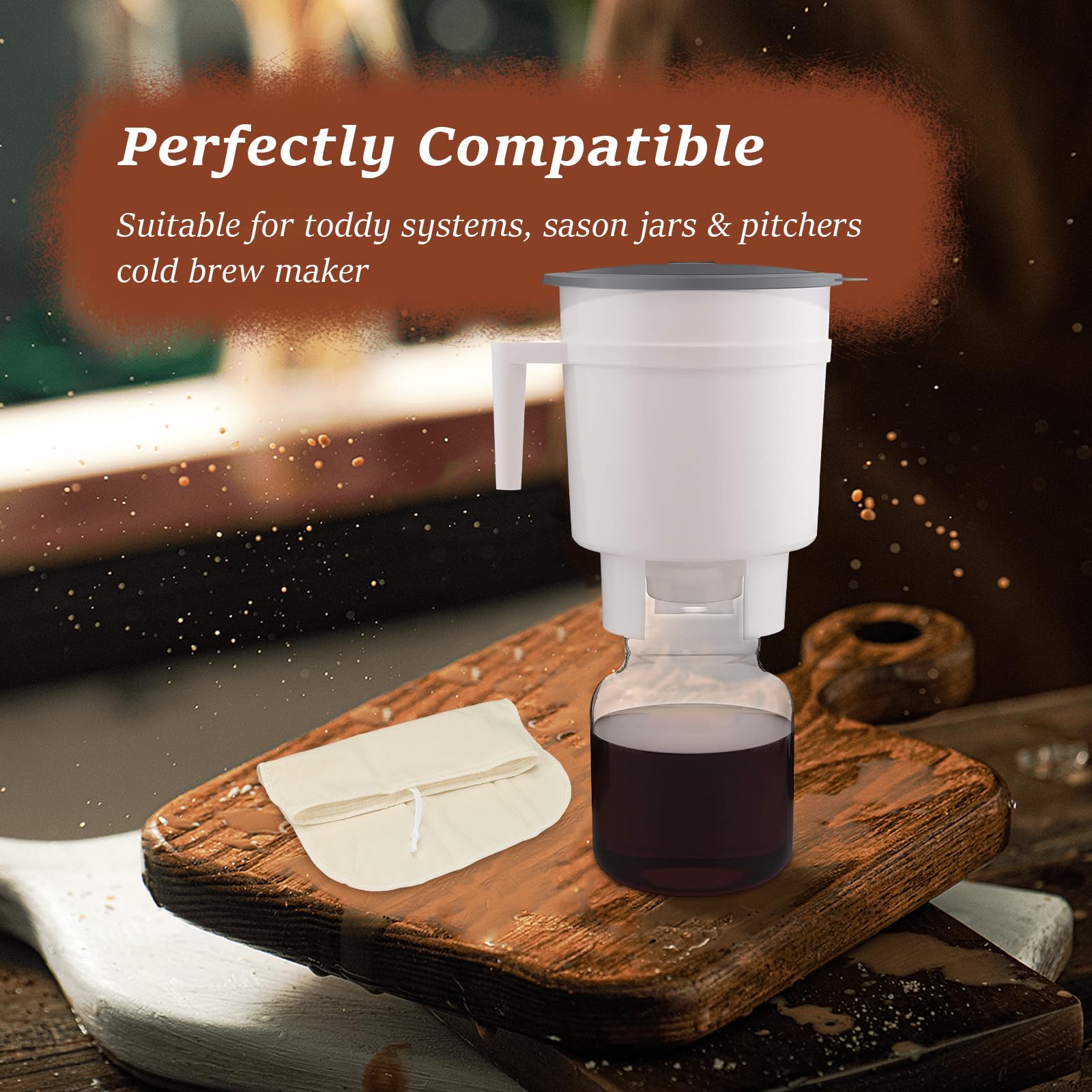 PalpitateC Cold Brew Coffee Bag Compatible with Toddy Cold Brew Systems, Mason Jars, Pitchers Cold Brew Maker, for 12" x 11" Cotton Reusable Coffee Filter Bag with Drawstring (1 Pack)