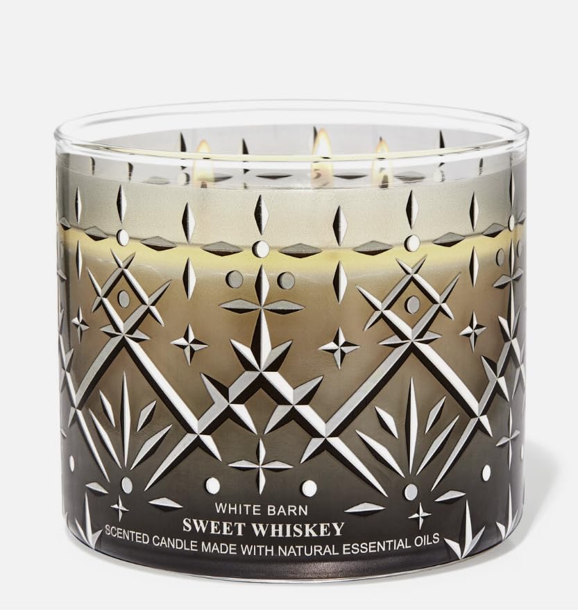 Bath & Body Works- Sweet Whiskey 3-Wick Scented Candle 14.5 OZ Burns 25-45 Hours and Strawberry Cake soap