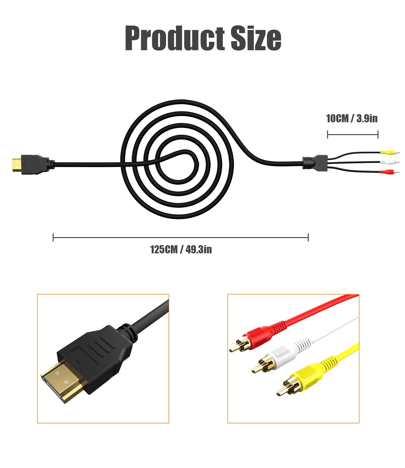 FAWETTY HDMI to RCA Cable, 1080P 5ft/1.5m HDMI Male to 3-RCA Video Audio AV Cable Connector Adapter Transmitter for TV HDTV DVD
