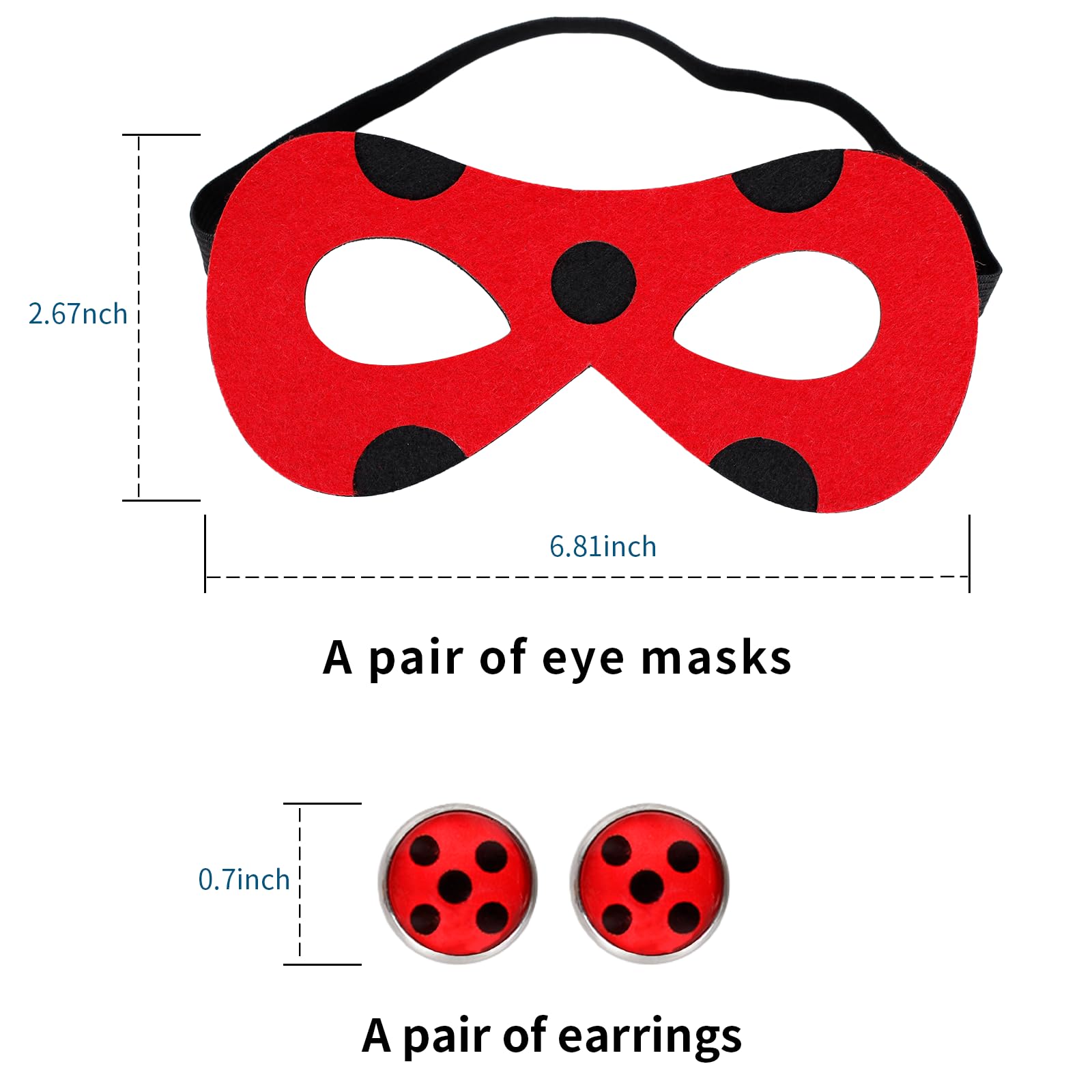 WeKen Lagybug Mask + Ladybug Clip on Earrings Black Spot Red Mask and Ladybug Earrings Set for Ladybug Cosplay