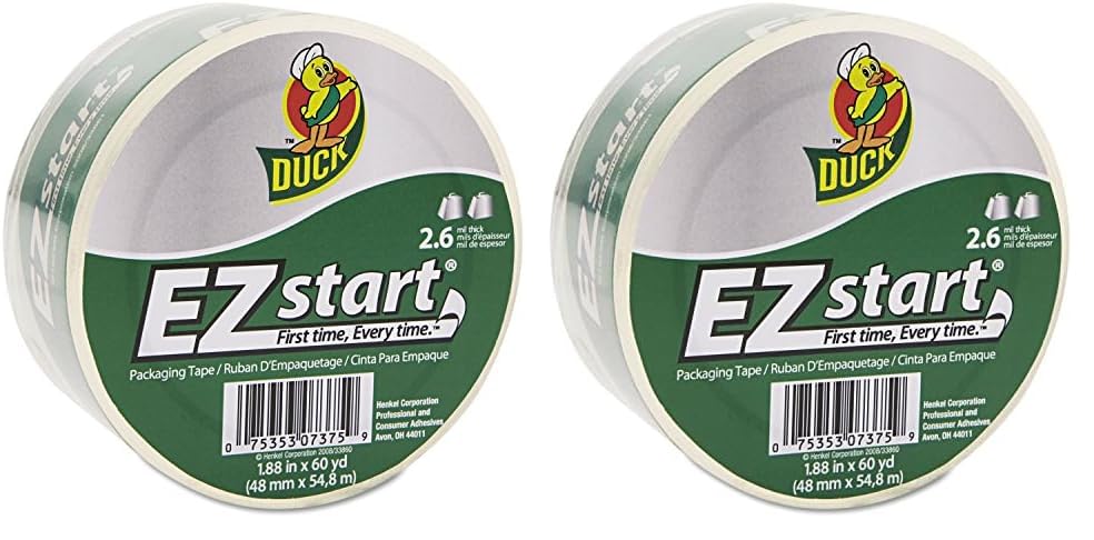 Duck 299002 Brand EZ Start Packaging Tape Clear, 60 Yards/Roll (Single) (Pack of 2)
