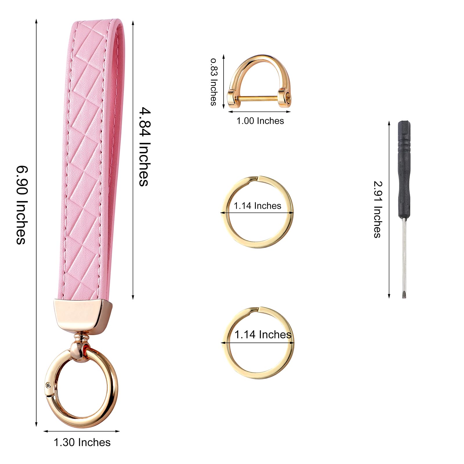 Weixiltc Leather Wristlet Keychain, Car Key Chain Holder with 2 Key Ring and Anti-Lost D Ring, Key Fob Wristband for Women (Pink)