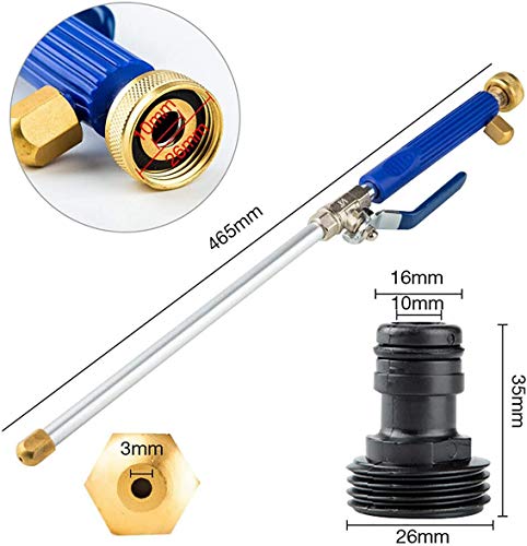 High Pressure Power Washer wand, Hydro Jet Water Hose Nozzle,Watering Sprayer Cleaning Tool, Wand Lance for Gutter Patio Car Pet Window Glass Blue