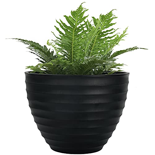 LA JOLIE MUSE Flower Pot Outdoor Indoor Planter - 10.2 Inch Fluted Plant Pot Garden Planter, Black