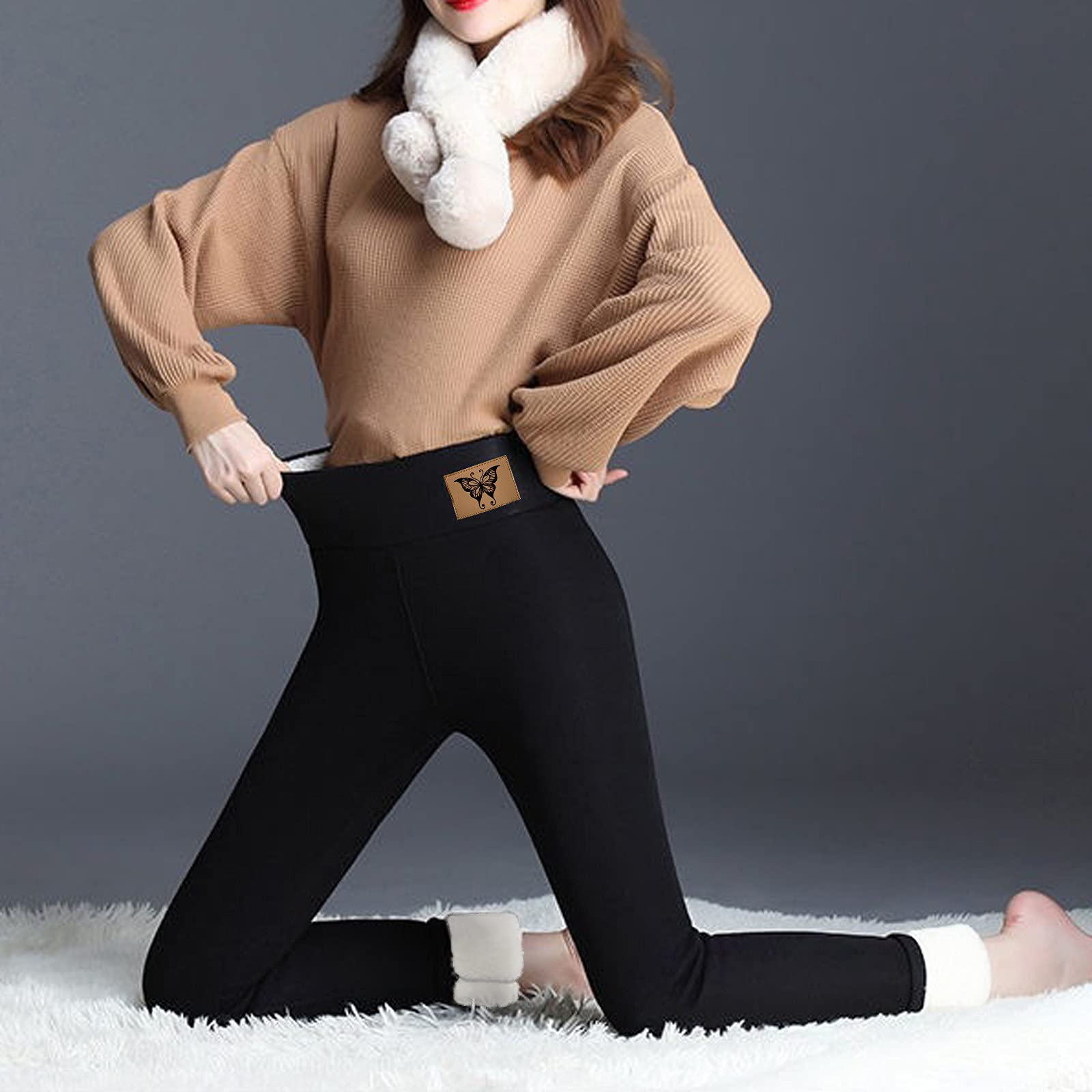 Fleece Lined Leggings Women Warm Thermal Legging Winter Pants Cold Weather Thick Velvet Tights Comfy Sherpa Snow Pants