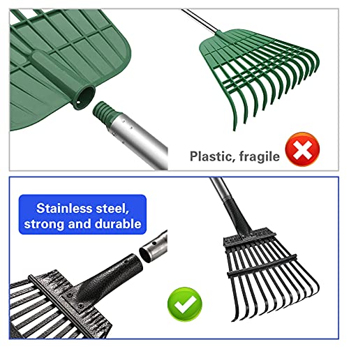60 inch Adjustable Garden Rake Leaf, Collect Loose Debris Among Delicate Plants, Lawns and Yards, Expandable Head from 15inch to 72 inch. Ideal Garden Rake Tools