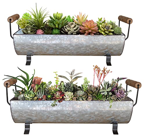 ShabbyDecor Galvanized Metal Trough Succulent Planter Farmhouse Metal Tray Rustic Tabletop Centerpiece Décor Set of 2