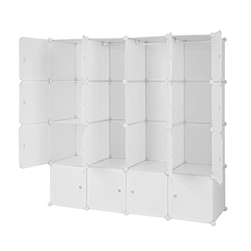 Customizable Modular Closet Organizer Stackable Shelves, Hanging Rod, and Multifunctional Design with White Doors