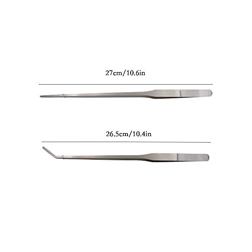 LGEGE 2pcs Long Handle Stainless Steel Straight and Curved Tweezers Nippers for Garden, Kitchen, Indoors and Outdoors
