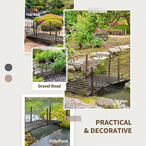 Outsunny 6' Metal Arch Backyard Garden Bridge, Safety Siderails, Arc Footbridge for Backyard Creek, Stream, Pond, Bronze