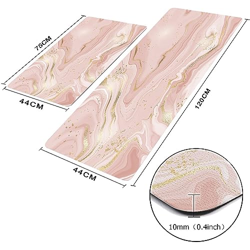 Mrcrypos Pink Gold Marble Kitchen Mats for Floor Set of 2 PVC Kitchen Rug Waterproof Cushioned Anti Fatigue Comfort Mat Non Slip Standing Mat Laundry Kitchen Accessories 17"x29"+17"x47"
