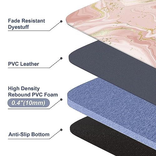 Mrcrypos Pink Gold Marble Kitchen Mats for Floor Set of 2 PVC Kitchen Rug Waterproof Cushioned Anti Fatigue Comfort Mat Non Slip Standing Mat Laundry Kitchen Accessories 17"x29"+17"x47"