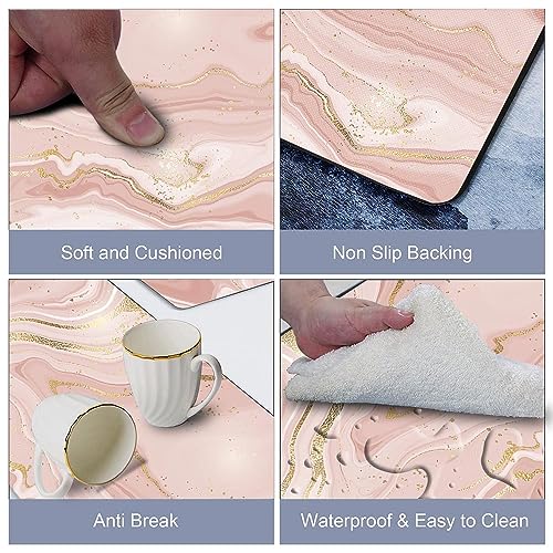 Mrcrypos Pink Gold Marble Kitchen Mats for Floor Set of 2 PVC Kitchen Rug Waterproof Cushioned Anti Fatigue Comfort Mat Non Slip Standing Mat Laundry Kitchen Accessories 17"x29"+17"x47"