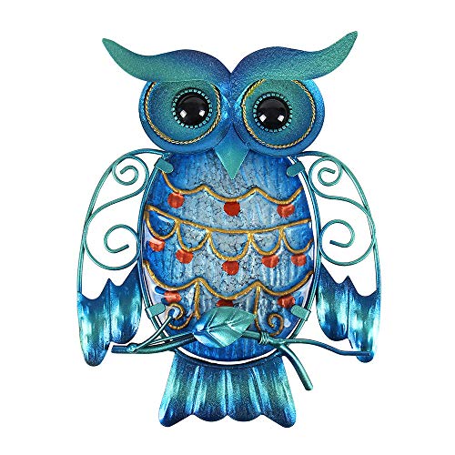 LIFFY Metal Owl Wall Decor - Outdoor Wall Art - Glass Hanging Garden Owl Deocr for Patio, Porch or Door, Owl Gifts for Women