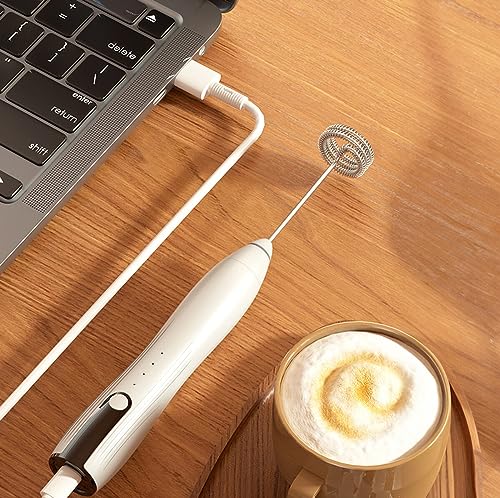 Yuehuam Handheld Milk Frother USB Rechargeable Electric Whisk Coffee Frother Mixer with 3 Whisks 3 Speeds Adjustable Drink Mixer Foam Maker Blender for Latte Cappuccino Hot Chocolate