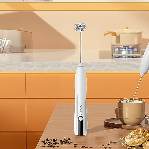 Yuehuam Handheld Milk Frother USB Rechargeable Electric Whisk Coffee Frother Mixer with 3 Whisks 3 Speeds Adjustable Drink Mixer Foam Maker Blender for Latte Cappuccino Hot Chocolate