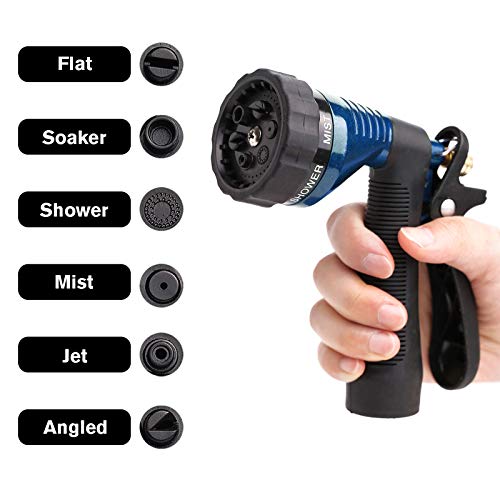 GREEN MOUNT Water Hose Nozzle Spray Nozzle, Metal Garden Hose Nozzle with Adjustable Spray Patterns, BLUE
