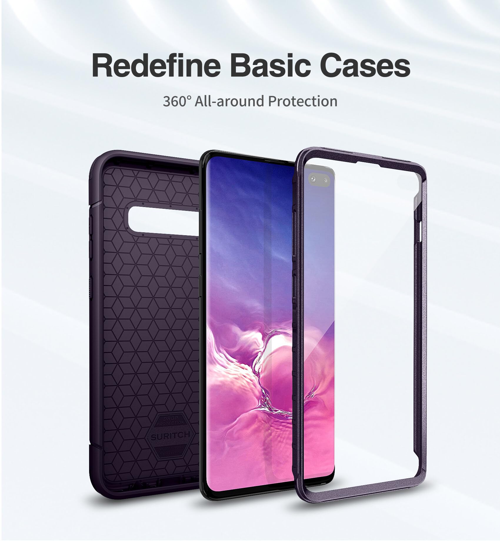 SURITCH for Samsung Galaxy S10 Plus Case, [Built-in Screen Protector] 360° Full Protection Military Grade Shockproof Rugged Bumper Thick Protective Phone Cover for Samsung S10 Plus 6.4 Inch - Purple