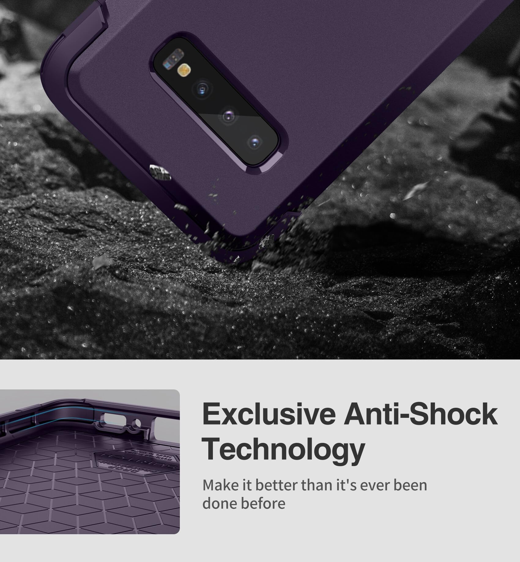 SURITCH for Samsung Galaxy S10 Plus Case, [Built-in Screen Protector] 360° Full Protection Military Grade Shockproof Rugged Bumper Thick Protective Phone Cover for Samsung S10 Plus 6.4 Inch - Purple