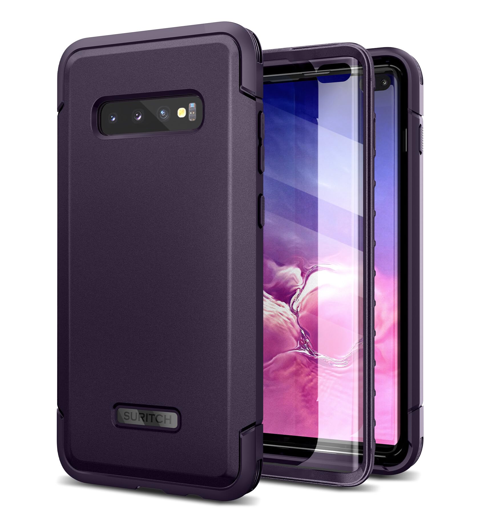 SURITCH for Samsung Galaxy S10 Plus Case, [Built-in Screen Protector] 360° Full Protection Military Grade Shockproof Rugged Bumper Thick Protective Phone Cover for Samsung S10 Plus 6.4 Inch - Purple