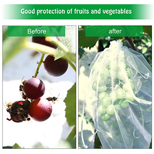 100 Pcs Penetrating Light Fruit Protection Bags- 8x12 Inch Organza Fruit Netting Barrier Bags ,Garden Plant Fruit Mesh Bags with Drawstring