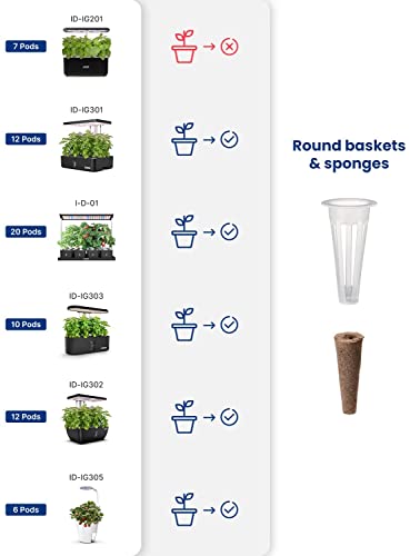 iDOO Seed Pods kit ID-IG301 ID-IG303 ID-IG302 I-D-01 Hydroponics Garden Kit with 12 pcs Growth Sponges, 12 pcs Basket Kit, 12 pcs Tags, A&B Solid Nutrient (Seeds not Included)