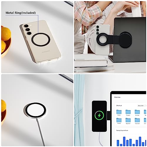 imluckies Detachable Magnetic Phone Holder for Laptop, Foldable Desktop Monitor Side Phone Mount, Adjustable Slim Portable Modular Stand for Desk/Wall, Works with MagSafe iPhone & All Phones, Black