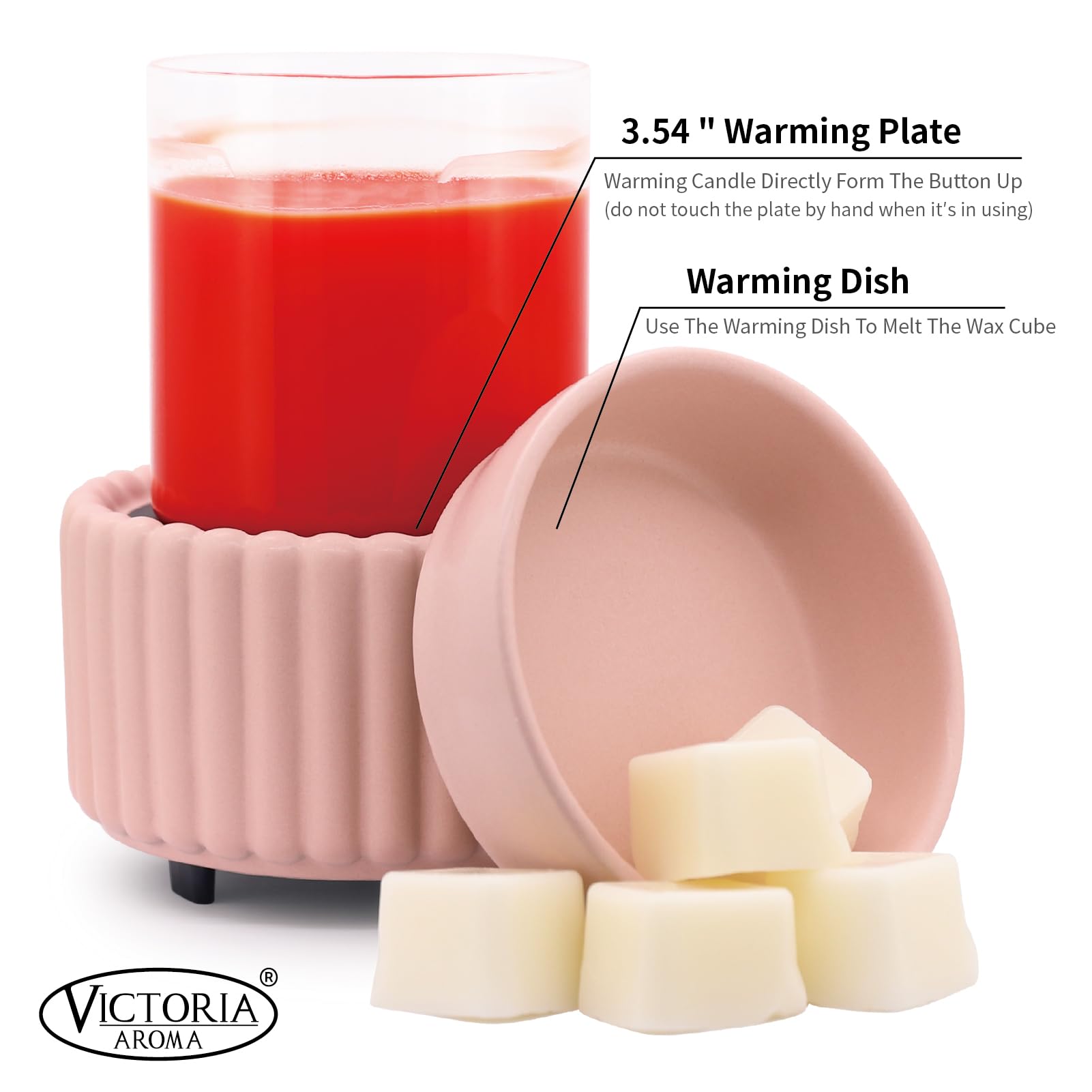 VICTORIA AROMA Ceramic Wax Melter 3-in-1 Candle Warmer for Scented Wax - Electric Fragrance Burner for Home, Office, Bedroom - Gift & Décor(Pink)