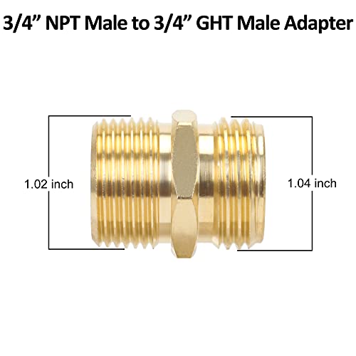 STYDDI 3/4β GHT X 3/4β NPT Male Connector, Brass Garden Hose Convert Adapter Fitting, Garden Hose Thread to 3/4" Male Pipe Thread, with Extra 6 Washers