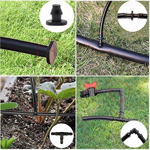 Kalolary 200PCS Irrigation Fittings Kit, Drip Irrigation Barbed Connectors for 1/4-Inch Vegetable Garden Lawn Water Hose Connectors(80 Straight Barbs+60 Tees+20 Elbows+20 End Plug+20 4-Way Coupling)