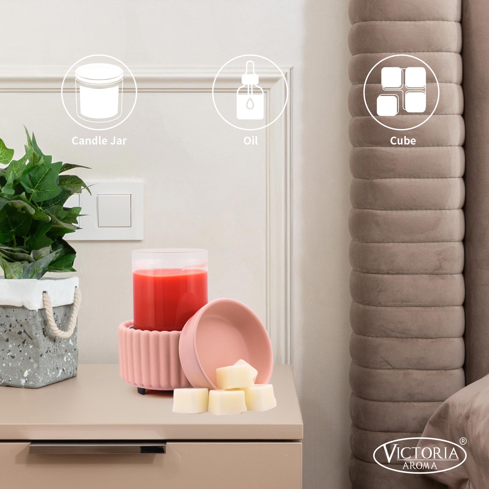 VICTORIA AROMA Ceramic Wax Melter 3-in-1 Candle Warmer for Scented Wax - Electric Fragrance Burner for Home, Office, Bedroom - Gift & Décor(Pink)