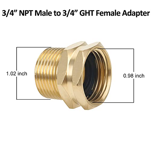 STYDDI 3/4β GHT X 3/4β NPT Male Connector, Brass Garden Hose Convert Adapter Fitting, Garden Hose Thread to 3/4" Male Pipe Thread, with Extra 6 Washers