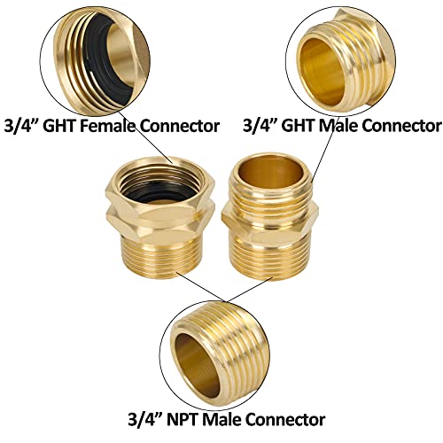STYDDI 3/4β GHT X 3/4β NPT Male Connector, Brass Garden Hose Convert Adapter Fitting, Garden Hose Thread to 3/4" Male Pipe Thread, with Extra 6 Washers