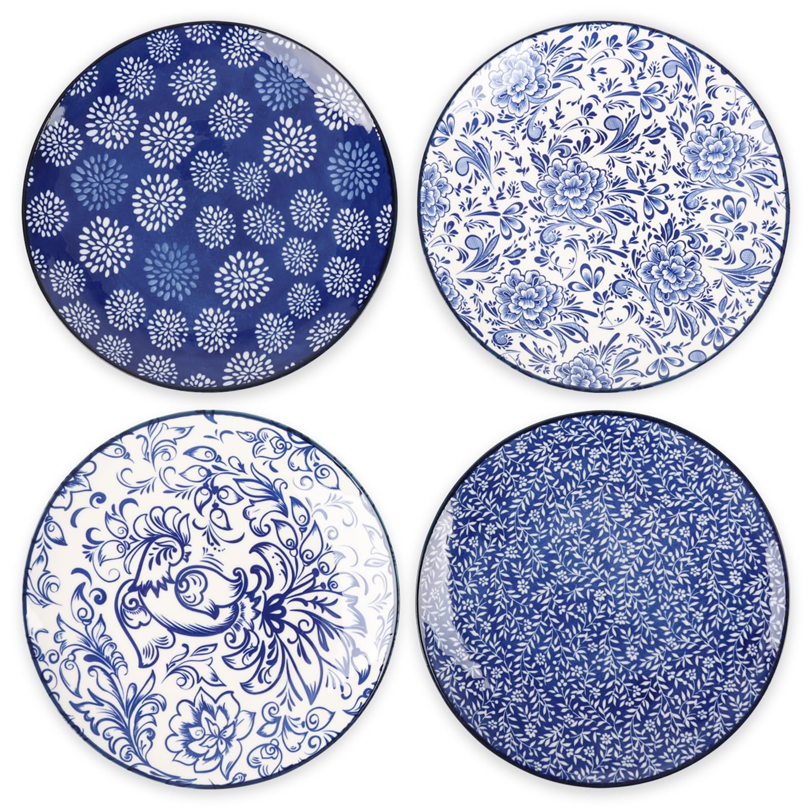 KitchenTour Ceramic Dinner Plates, 10.5 Inch Large Embossed Salad Plates Set of 4, Serving Plates for Dessert, Pasta, Steak, Dishwasher and Microwave Safe