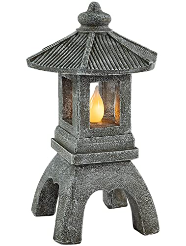 VP Home Pagoda Garden Statues Outdoor, Solar Powered Statue Japanese Garden Decor, Outdoor Zen Garden Lantern, Flickering LED Garden Light (Tranquil Pagoda)