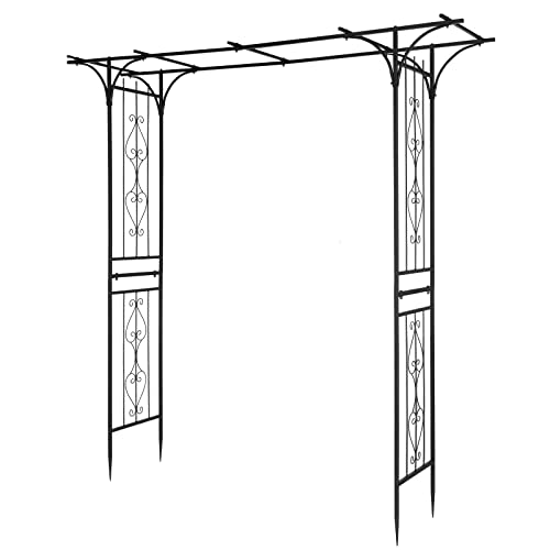 Outvita 7Ft Garden Arch Arbor, Steel Frame Stand Trellis, Arbour Archway for Wedding Ceremony Decoration Plant Climbing Rose Vines Lawn Courtyard Patio Black