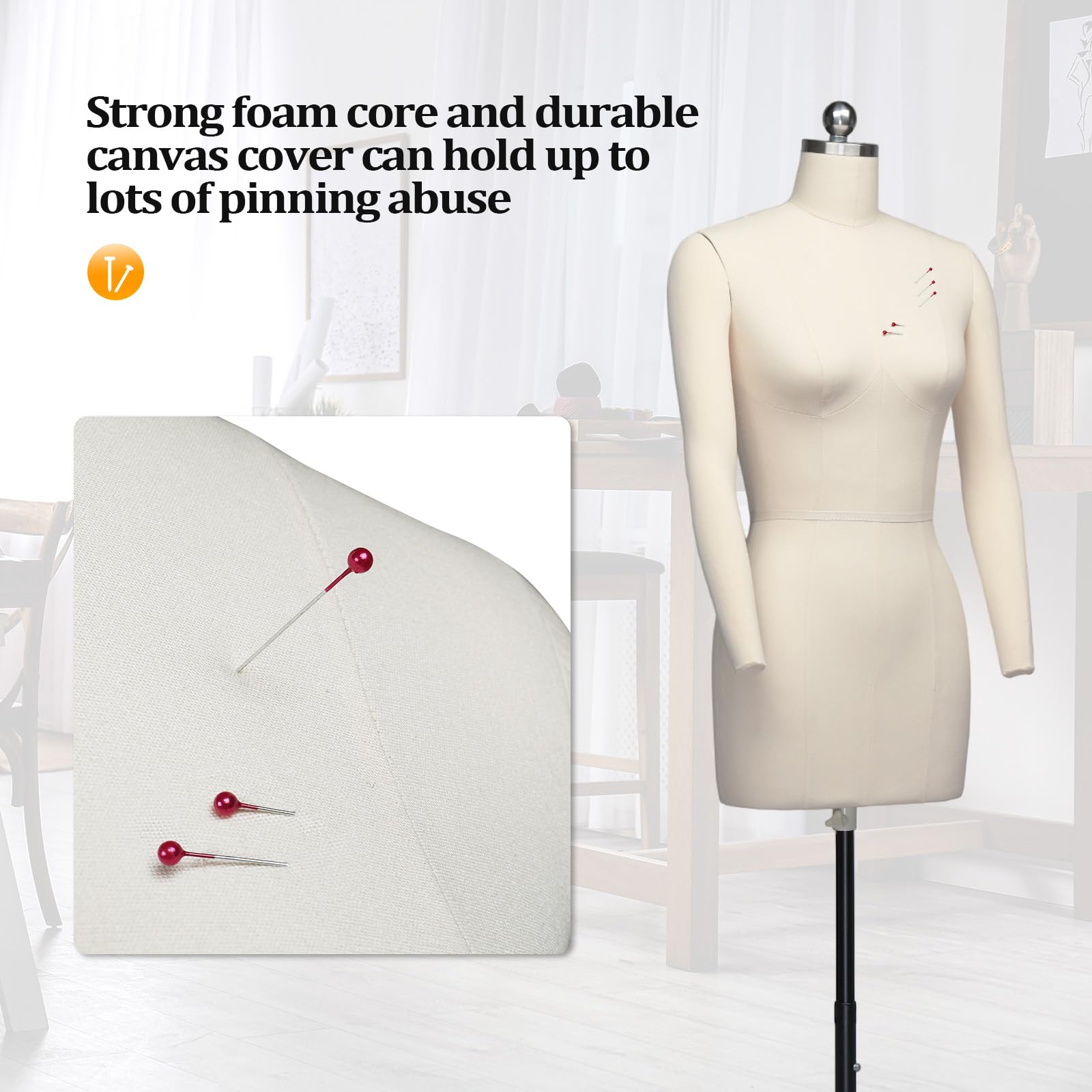 Bonnlo Female Sewing Mannequin, Size 6 Professional Dress Form for Display and Tailor Design, Height Adjustable Torso with Stable Metal Base (with arms, 6)