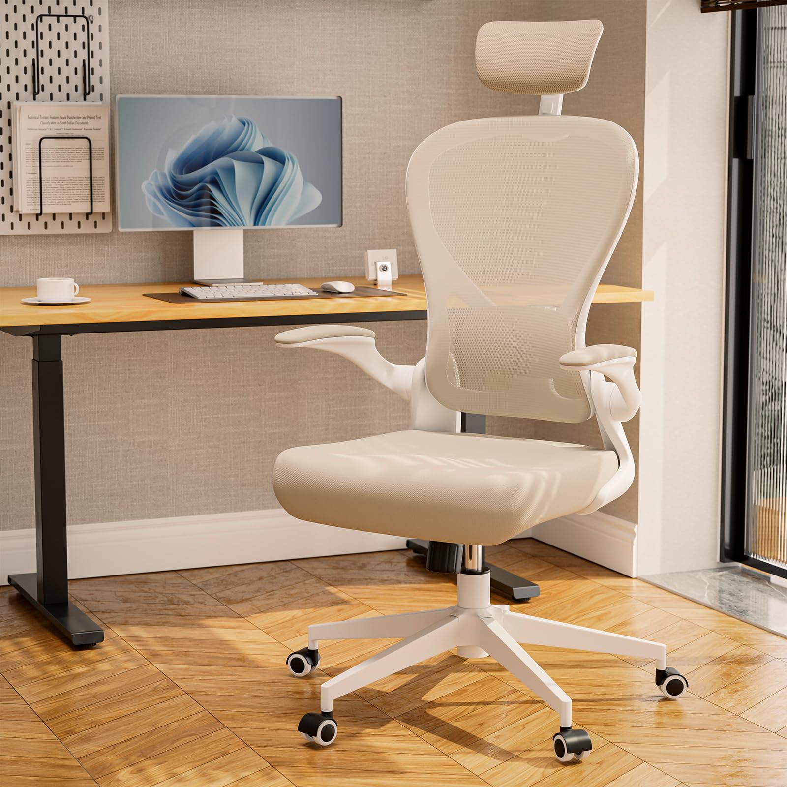 Frylr Heavy Duty Office Chair - Ergonomic Plus Size Desk Chair for Home Office Use, Supportive Mesh Design for Big and Tall People, 400lbs Capacity, Khaki